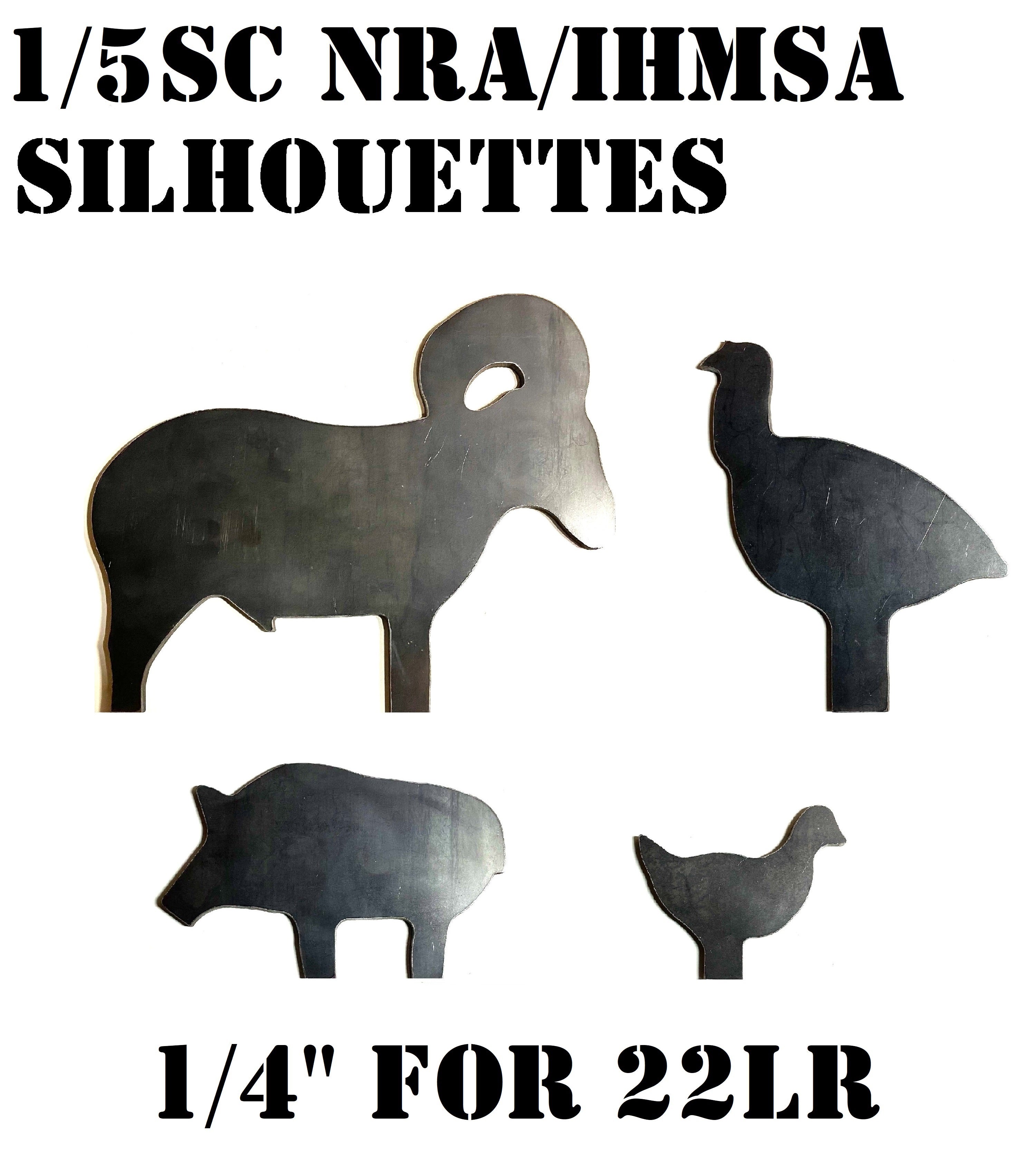 4pc 1/5sc. NRA/IHMSA Metallic Silhouettes - 1/4" Mild Steel 22LR Rimfi ...